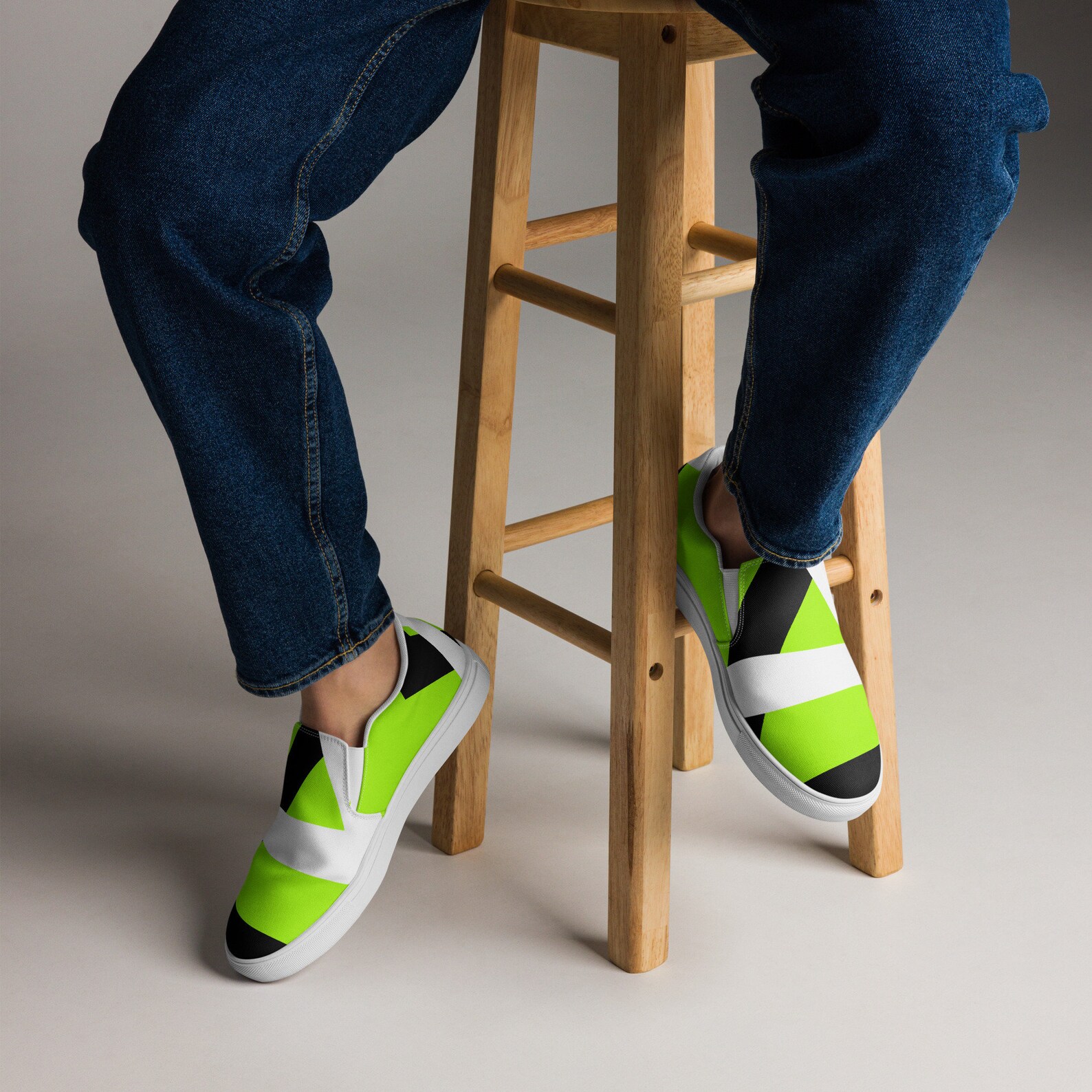 Neon Lime Green Color Blocking Men’s Slip-on Canvas Shoes / Neon Green ...