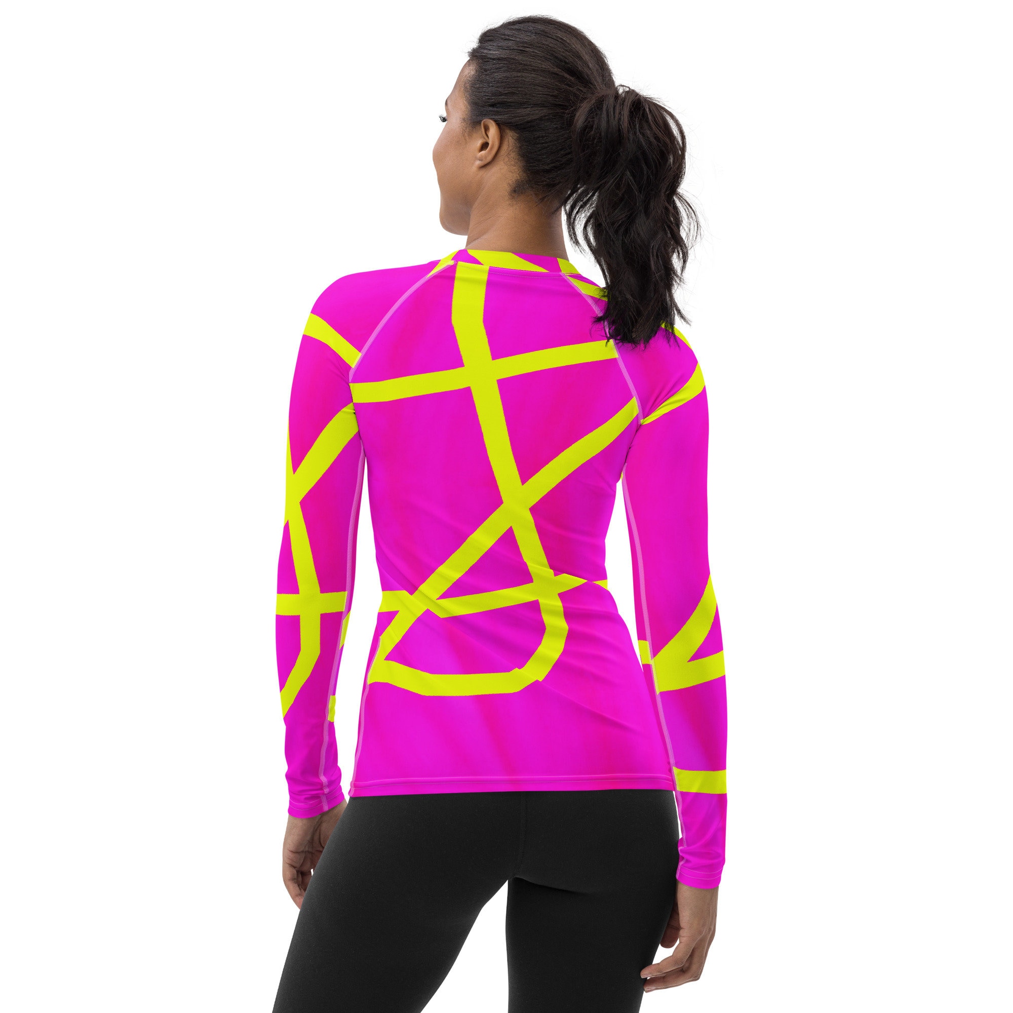 Neon Pink Abstract Women's Rash Guard / Athletic Long Sleeve / Neon ...