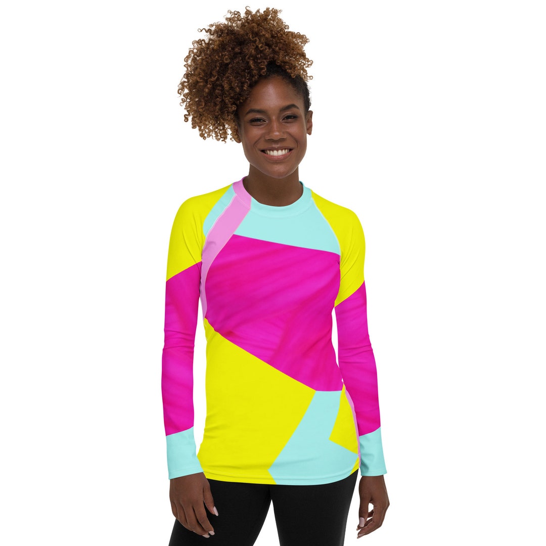 Pastel Neon Color Blocking Women's Rash Guard / Swimwear / Long Sleeve ...