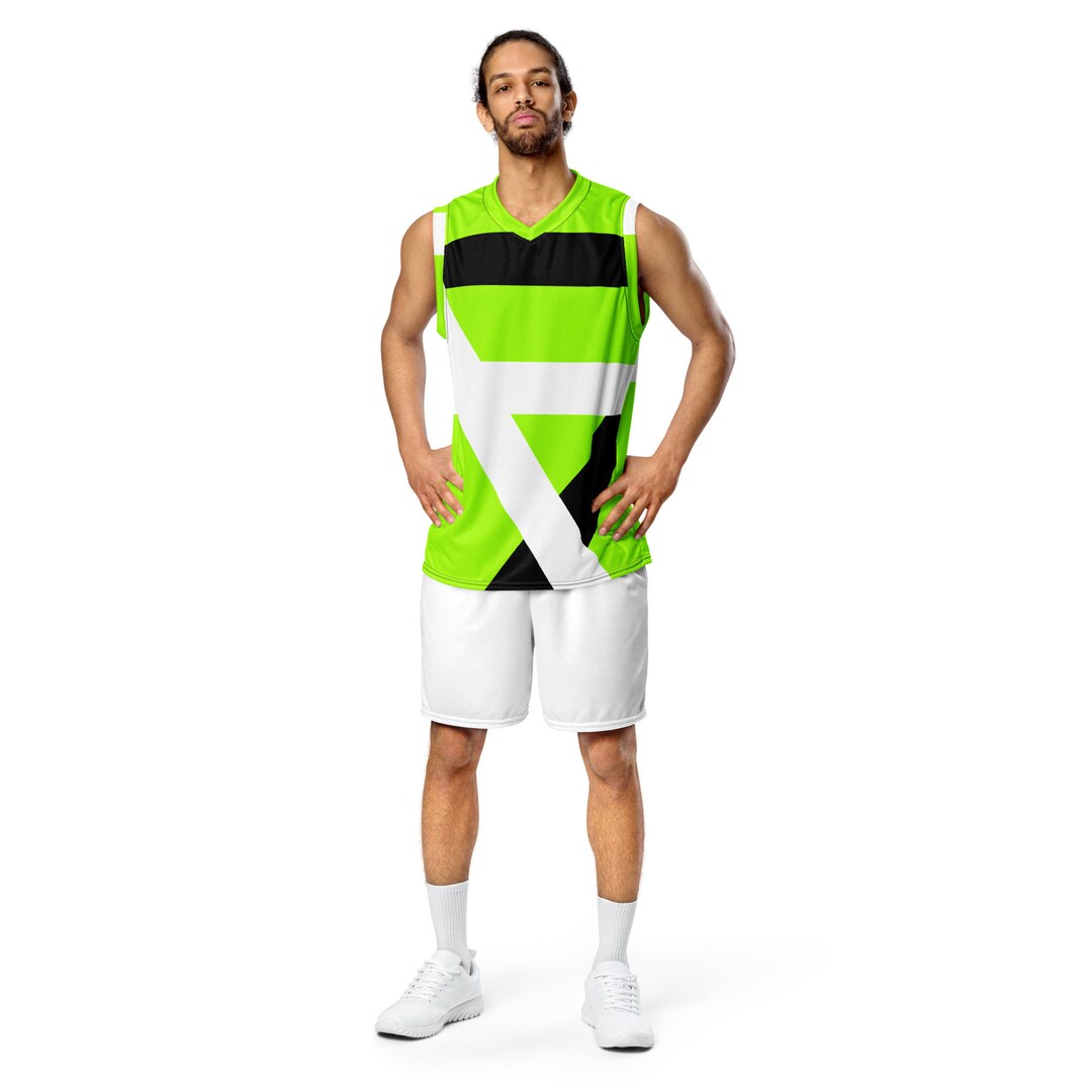 Neon Lime Green Colorblocking ECO (recycled) Unisex Basketball Jersey ...