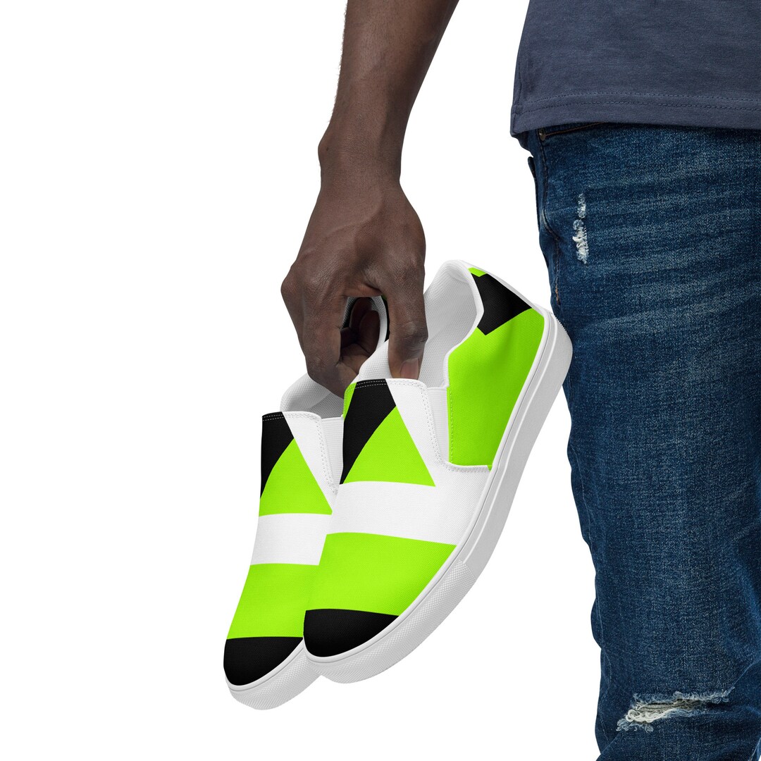 Neon Lime Green Color Blocking Men’s Slip-on Canvas Shoes / Neon Green ...