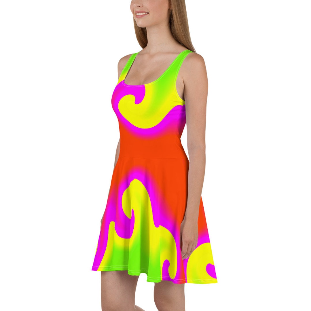 Neon Swirl Skater Dress / Festival Dress / Party Dress - Etsy