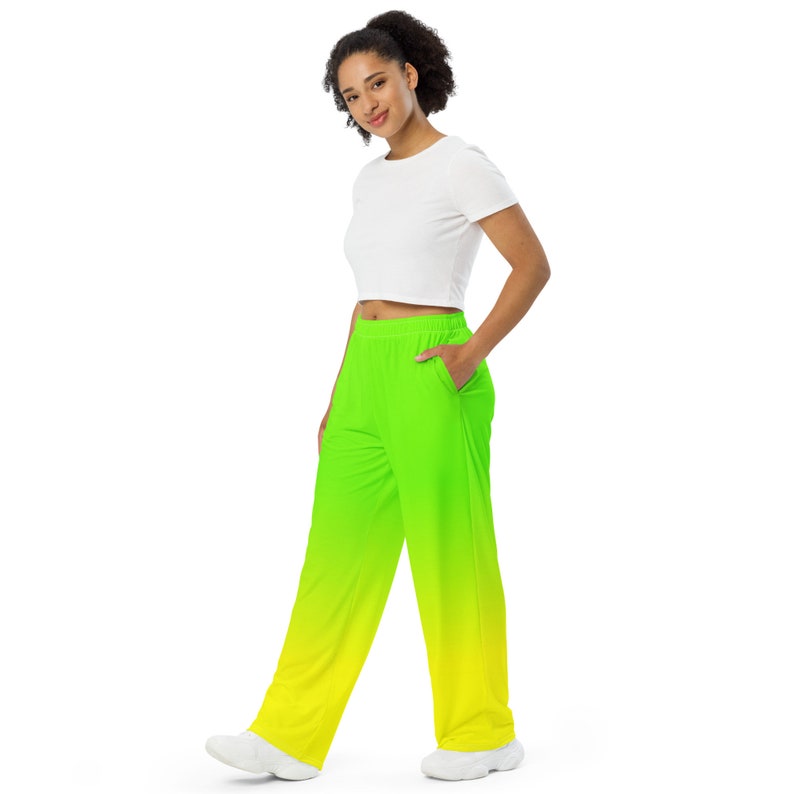 Neon Lime Green & Yellow Unisex Wide-leg Pants / Loungewear Streetwear ...