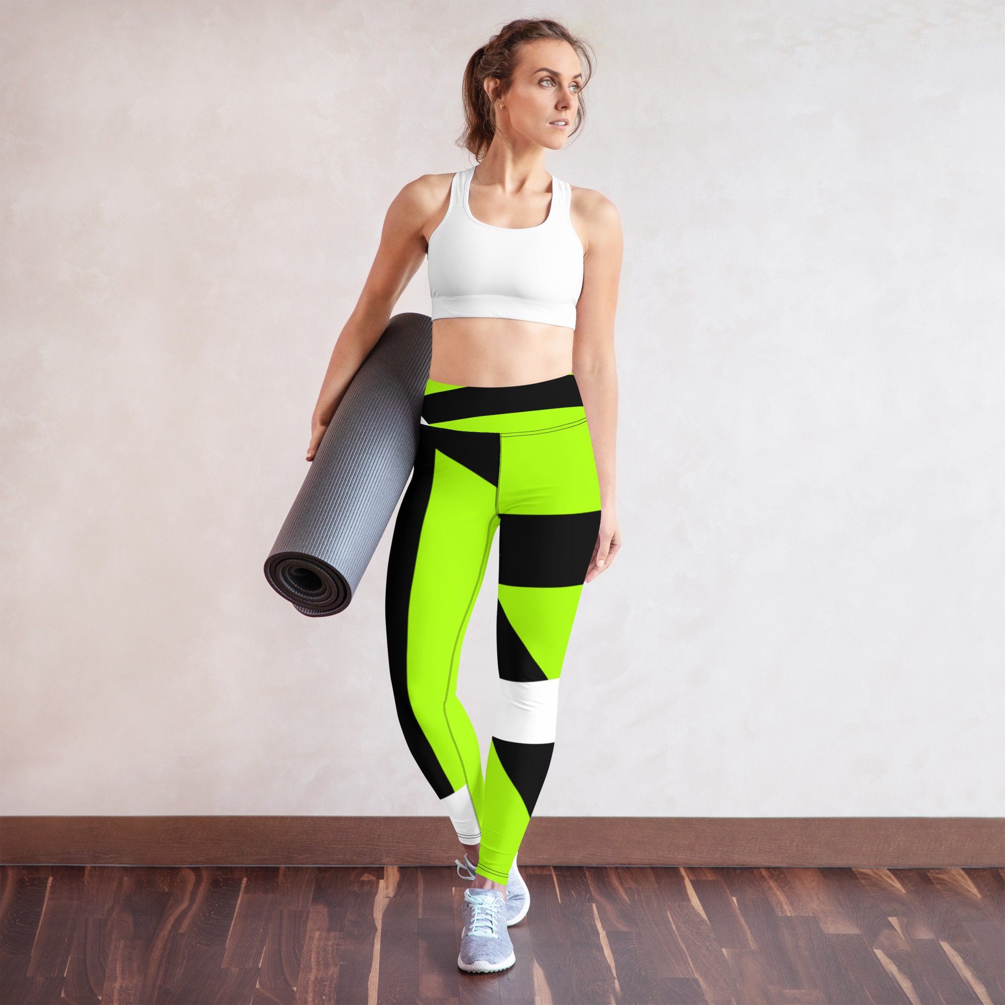 Neon Lime Green Color Blocking Yoga Leggings - Etsy