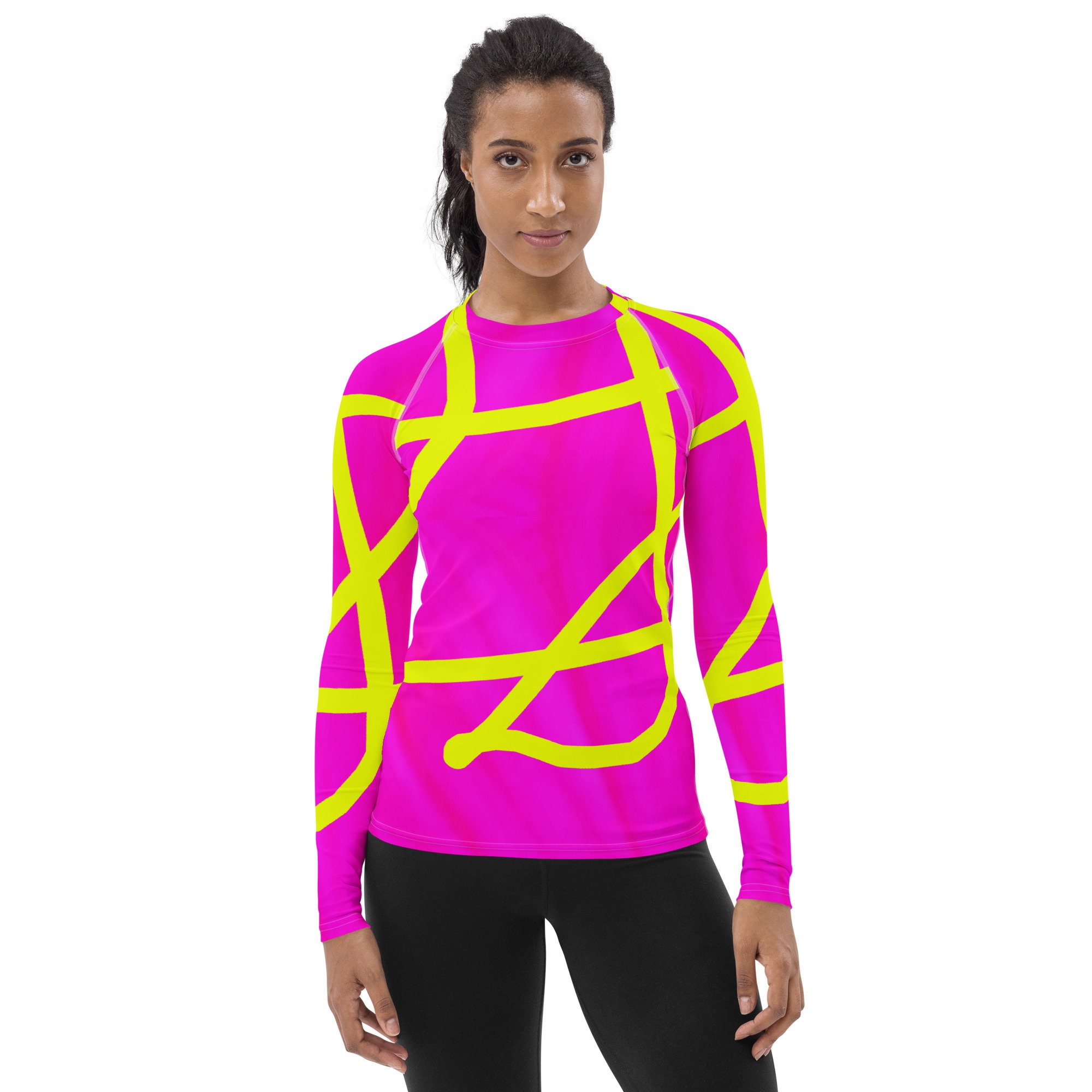 Neon Pink Abstract Women's Rash Guard / Athletic Long Sleeve / Neon ...