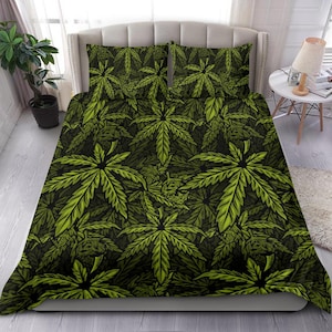 Marijuana Duvet Cover and Pillow Covers - Cannabis Bedding Set - Weed ...