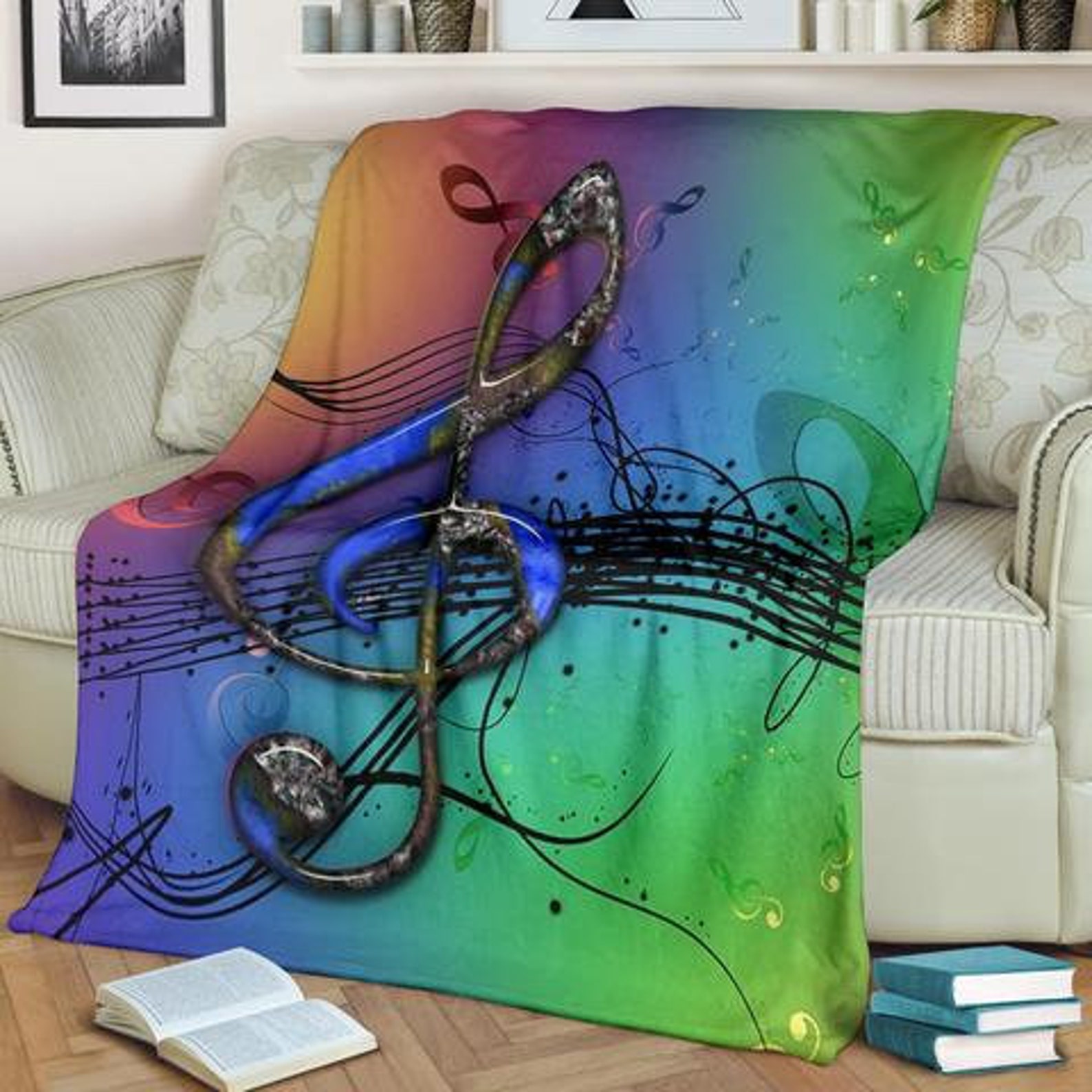 Treble Clef Blanket / Music Notes Blanket / Music Throw - Etsy