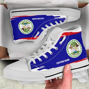 Belize Flag Custom Name High Top Sneakers / Belize Custom Print ...