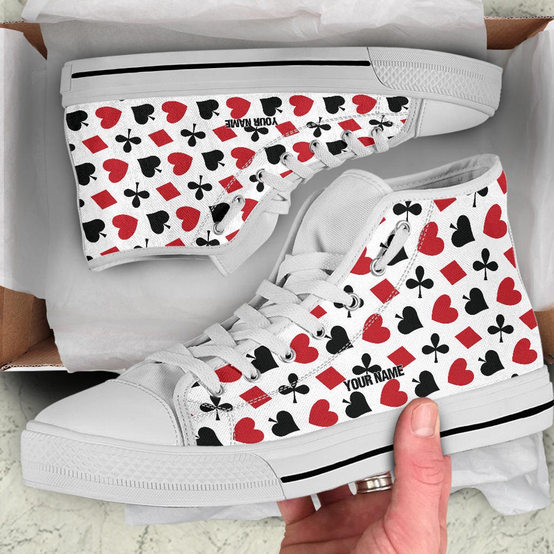 Playing Cards Custom Name High Top Shoes / Poker Custom Print Trainers ...