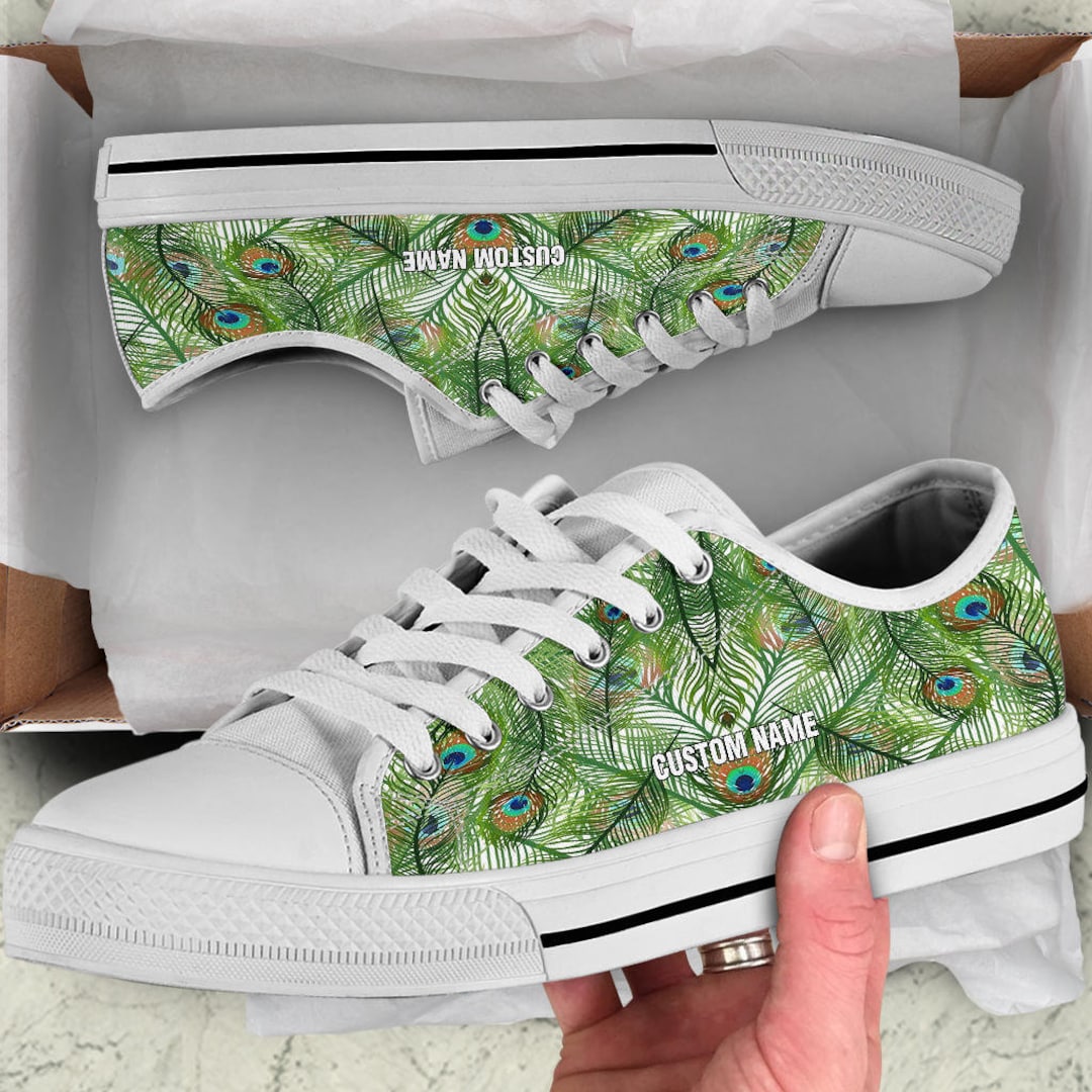 Peacock Sneakers: Custom Name Print, Low Top Trainers - Etsy