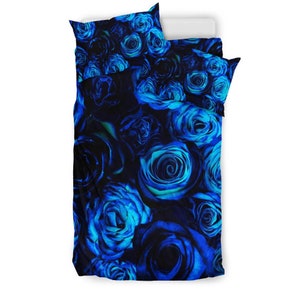 Blue Roses Duvet Cover and Pillow Covers - Blue Roses Bedding Set ...