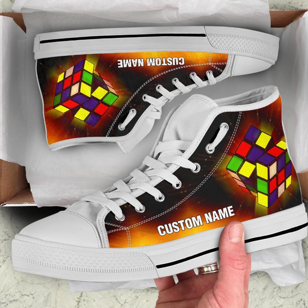 Rubik's Cube Custom Name High Top Sneakers / Magic Cube Custom Print ...