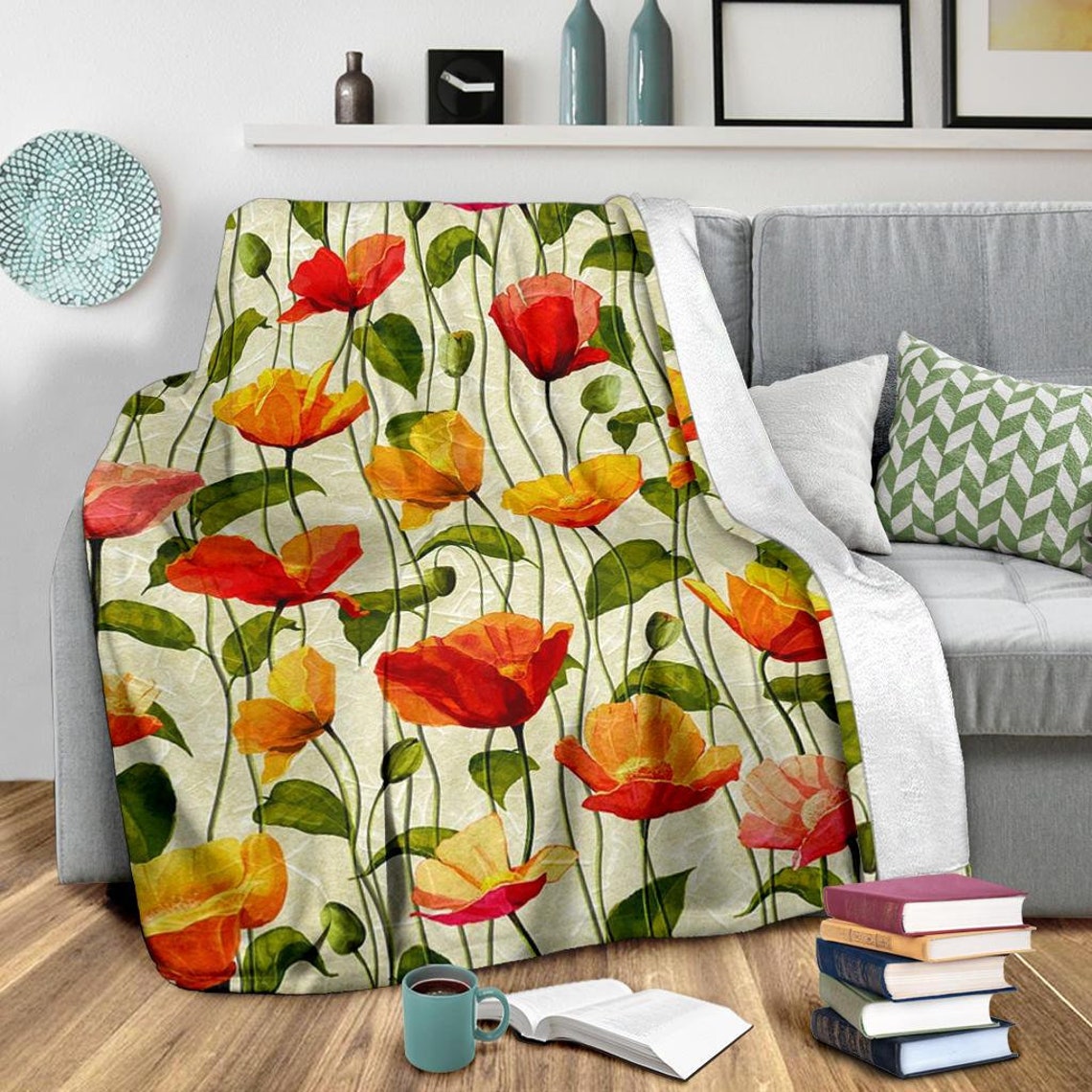 Flowers Blanket Floral Print Blanket Flowers Fleece Etsy Uk