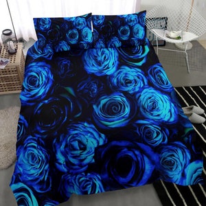 Blue Roses Duvet Cover and Pillow Covers - Blue Roses Bedding Set ...