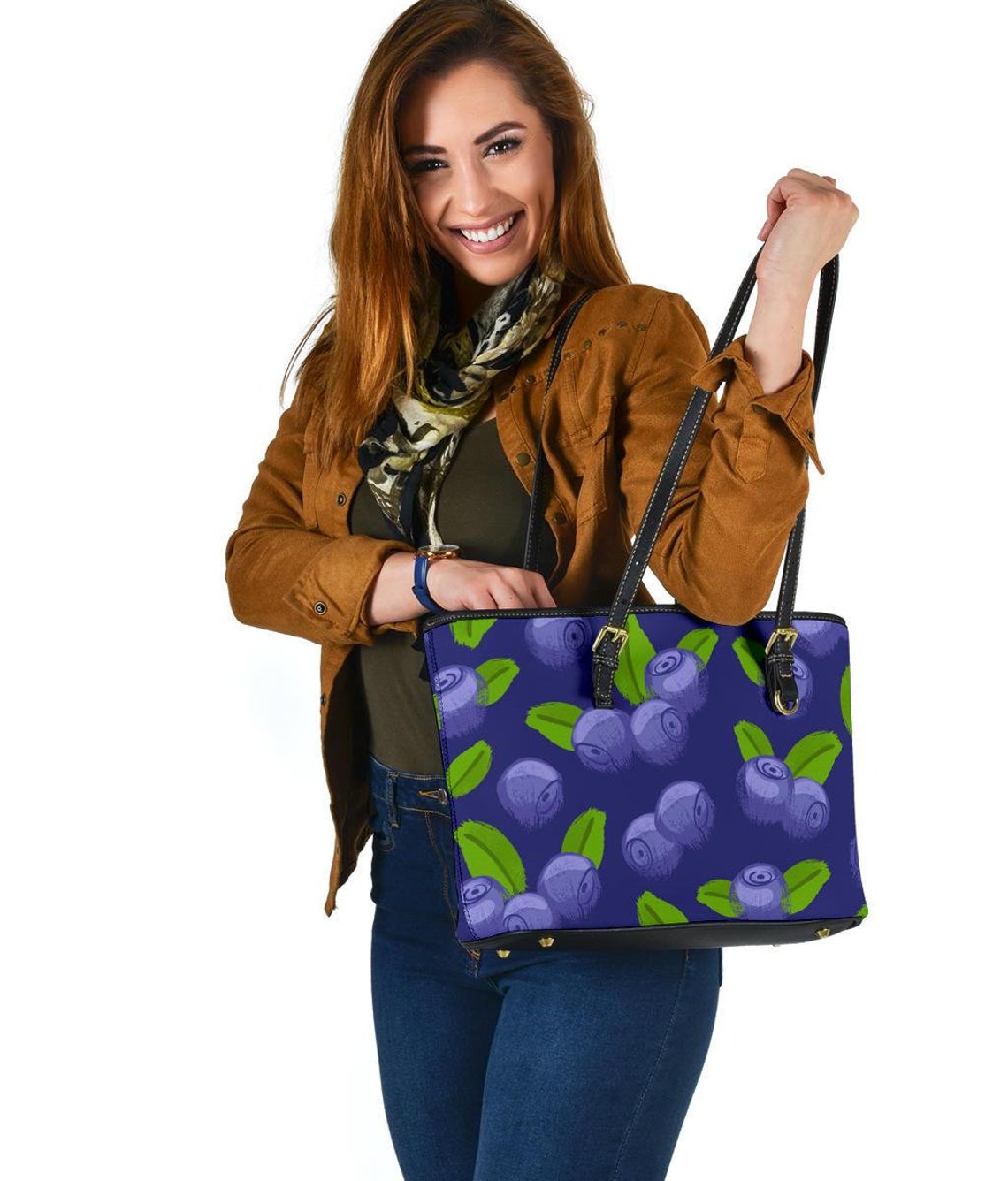 Blueberry Handbag Leather Tote Bag Double-sided Print for Her - Etsy