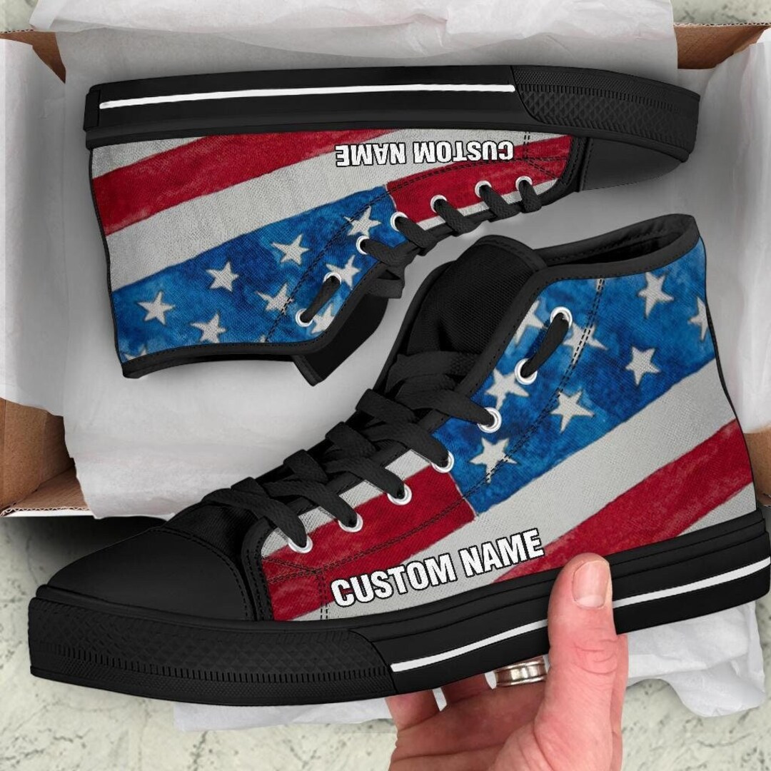 USA Flag Custom Name High Top Shoes / American Flag Custom Print Shoes ...