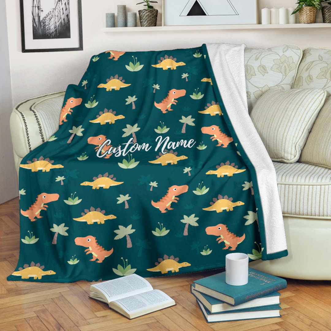 Dinosaur Custom Name Blanket / Dinosaur Throw Blanket / Dinosaur Fleece ...