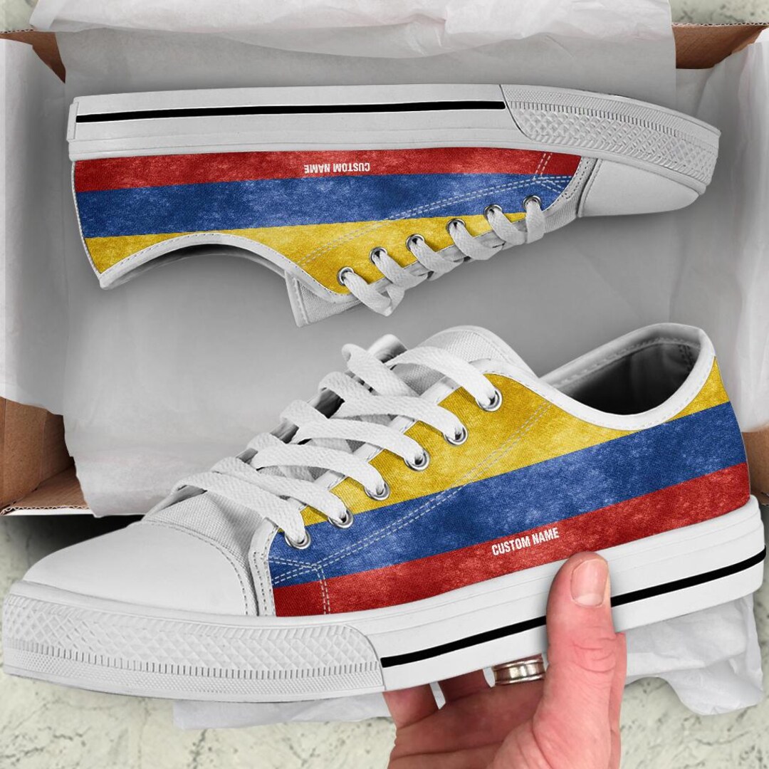 Colombian Flag Sneakers, Custom Name Low Top Shoes - Etsy
