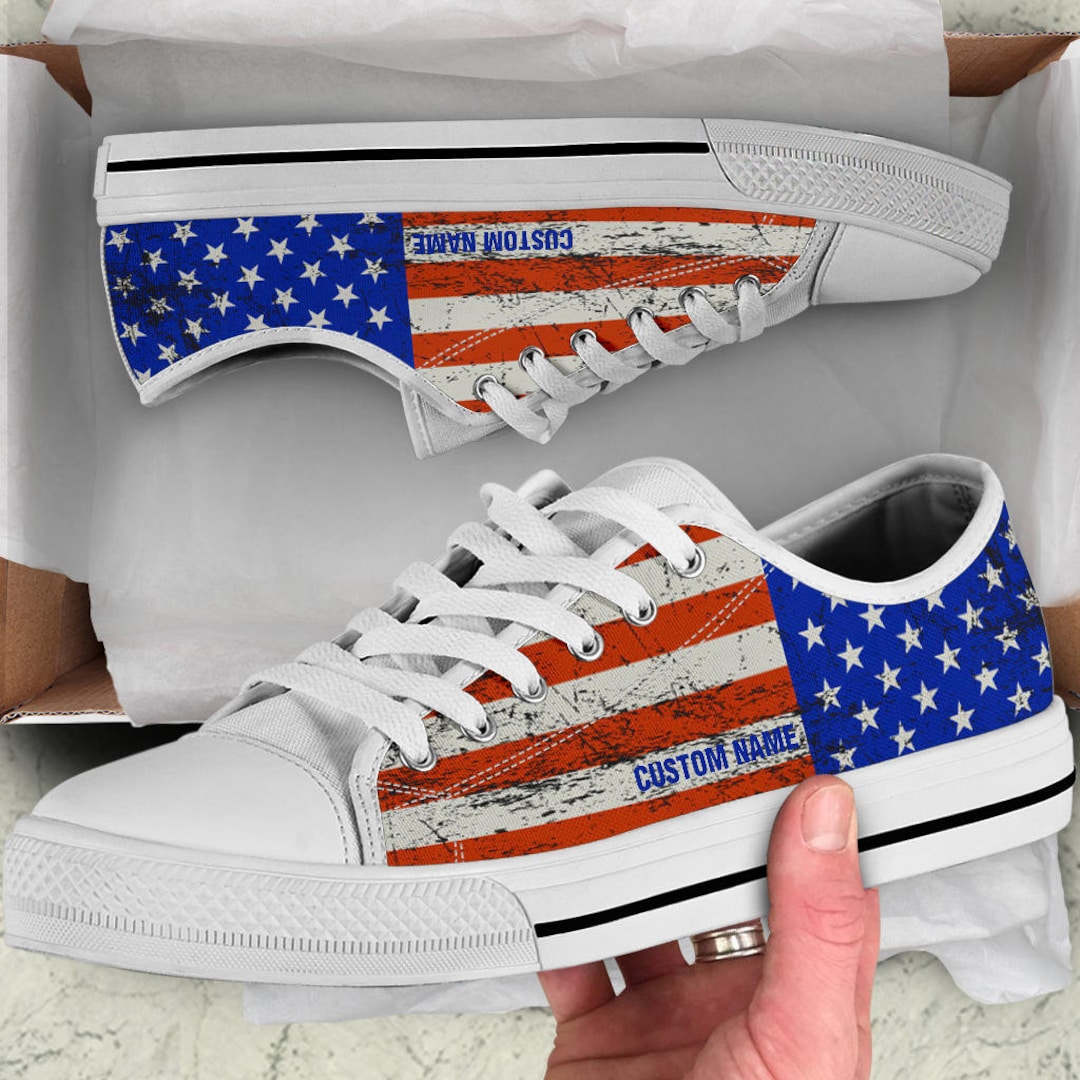 USA Flag Custom Name Sneakers / American Flag Low Top Shoes / USA Flag ...