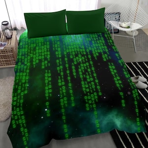 Code Duvet Cover and Pillow Covers - Matrix Code Bedding Set - Matrix ...