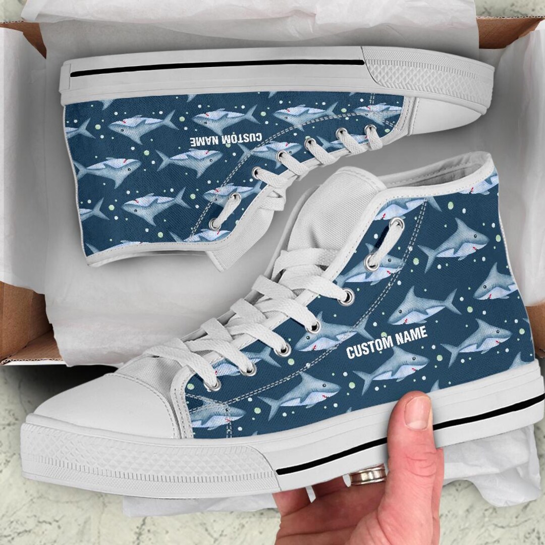 Shark Custom Name High Top Sneakers / Shark High Top Shoes / Shark ...