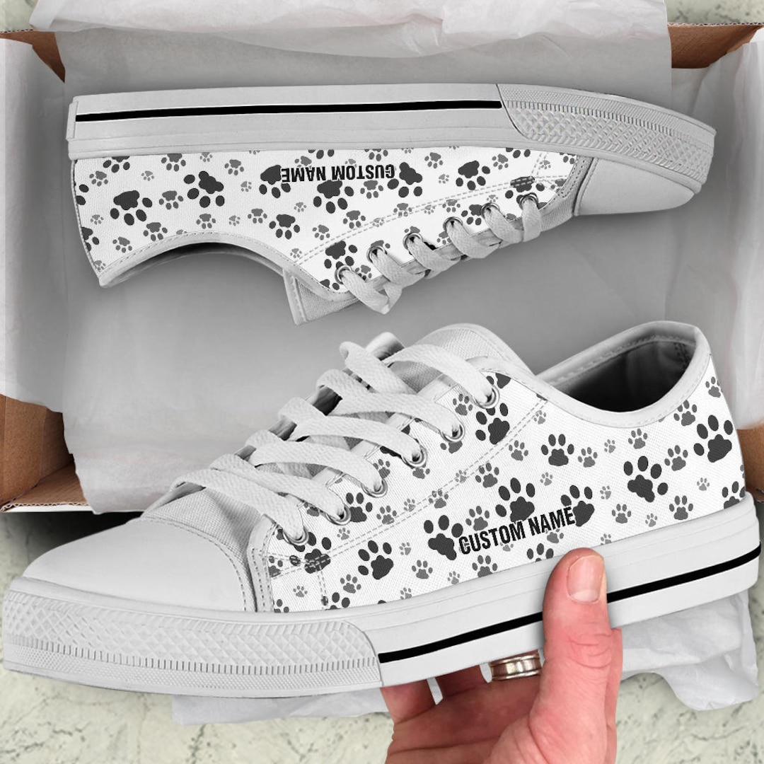 Paw Print Custom Name Sneakers / Paw Print Low Top Shoes / Paw Print ...