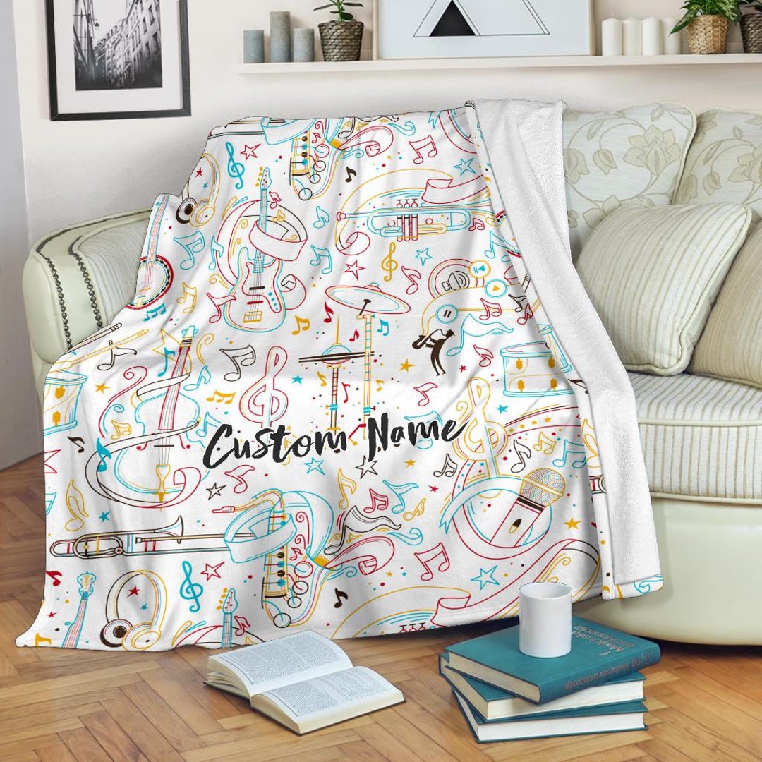 Music Custom Name Blanket / Music Notes Throw Blanket / Music Fleece ...