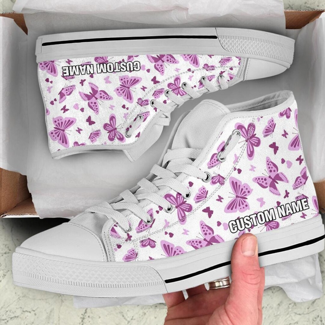 Butterfly Custom Name High Top Sneakers: Printed Canvas Trainers - Etsy