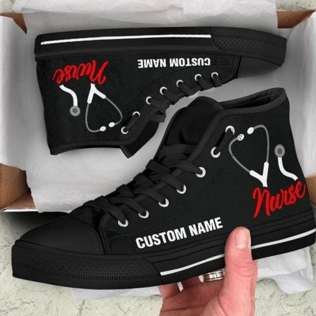 Nurse Custom Name High Top Shoes / Nurse Custom Print Shoes / Nurse ...