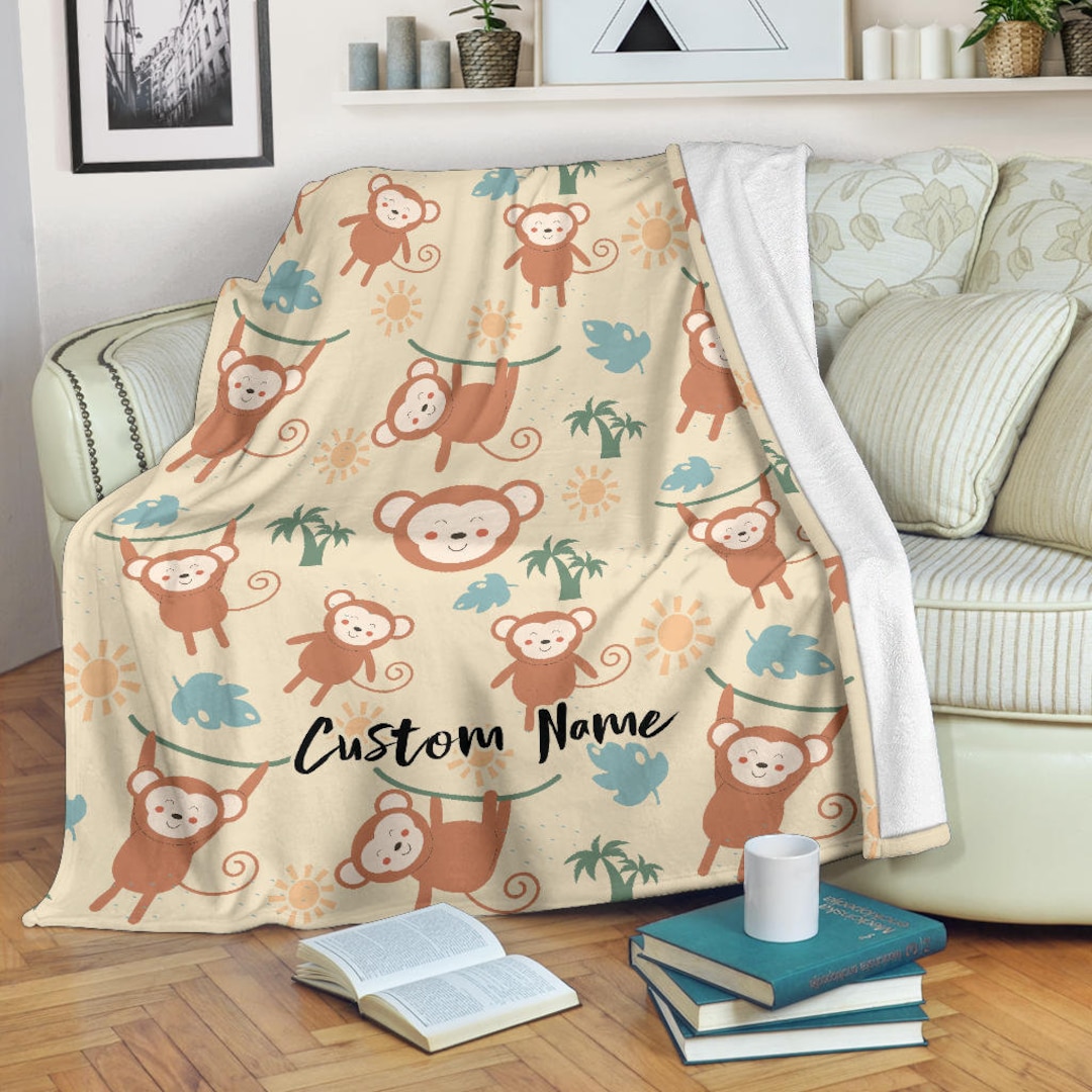 Monkey Custom Name Blanket / Monkey Throw Blanket / Monkey Fleece ...