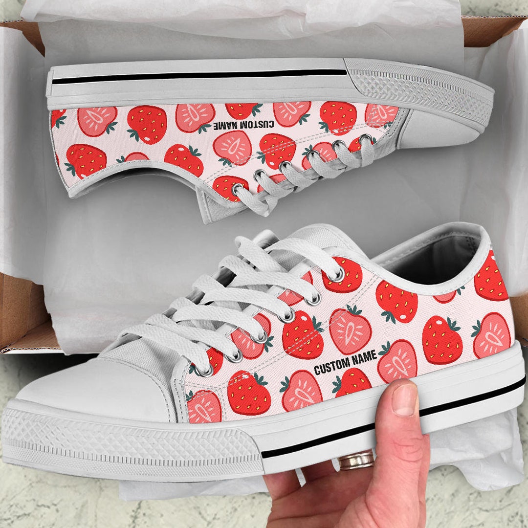 Strawberry Custom Name Sneakers / Strawberry Low Top Shoes / Strawberry ...