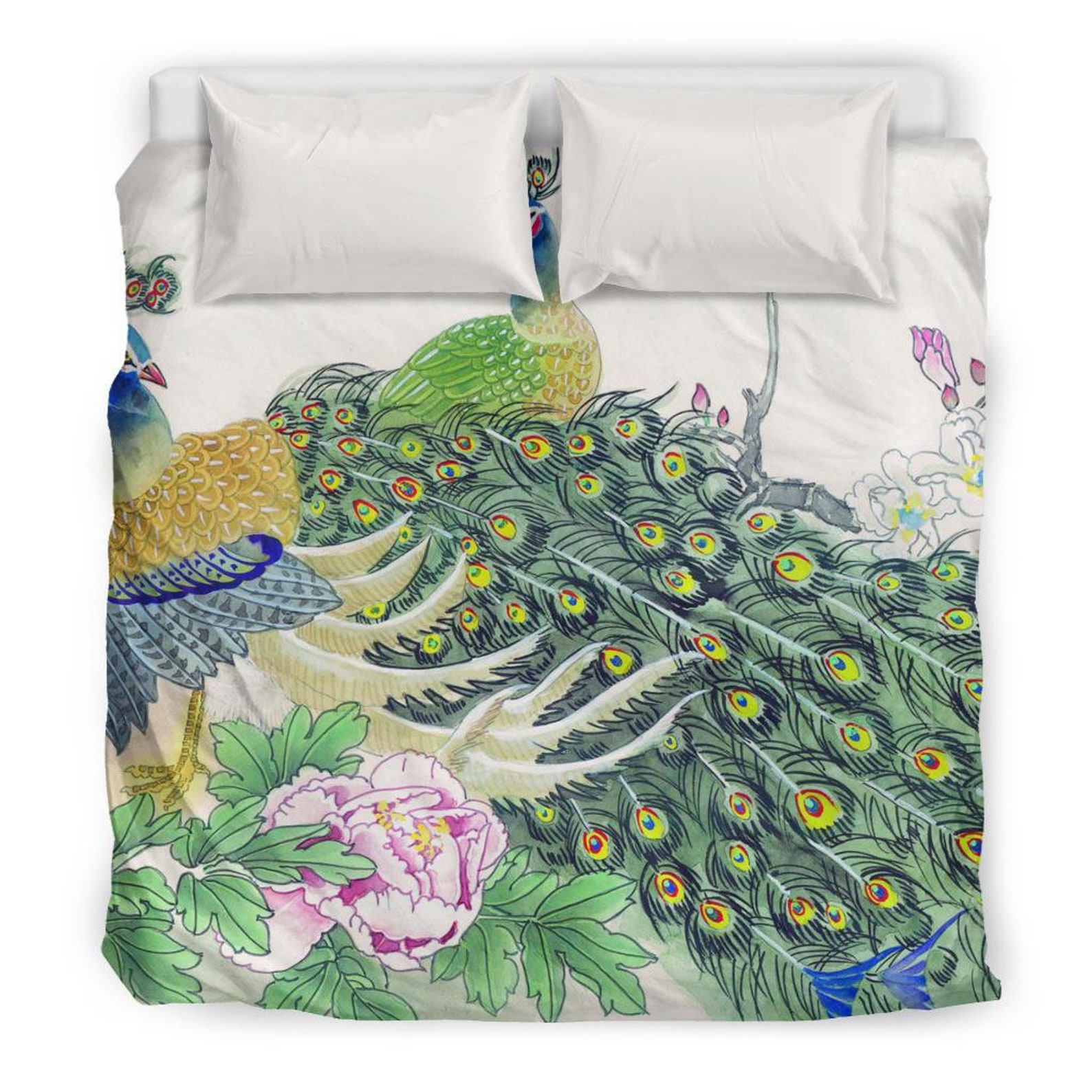 Peacock Duvet Cover and Pillow Covers Peacock Bedding Set - Etsy