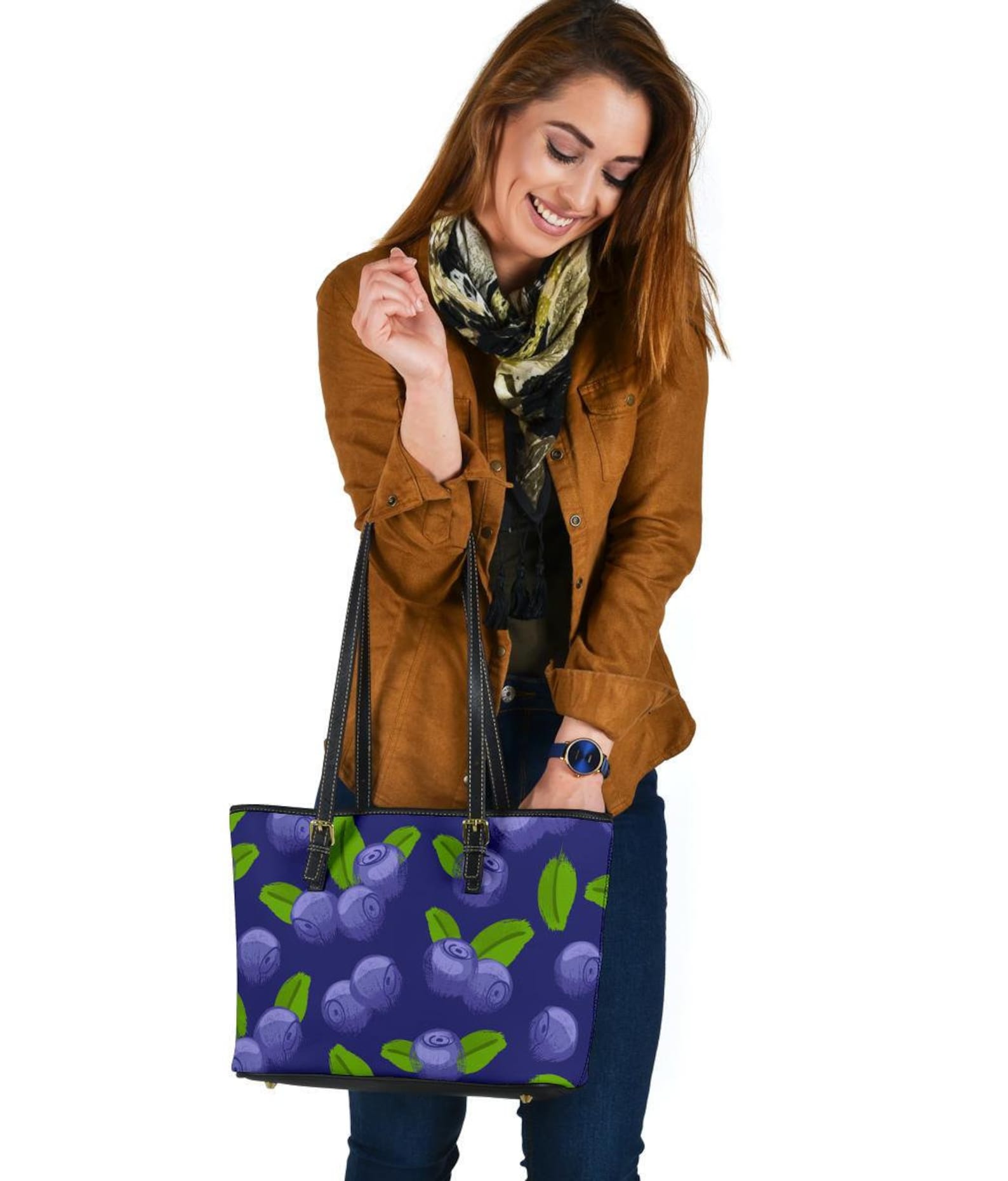 Blueberry Handbag Leather Tote Bag Double-sided Print for Her - Etsy
