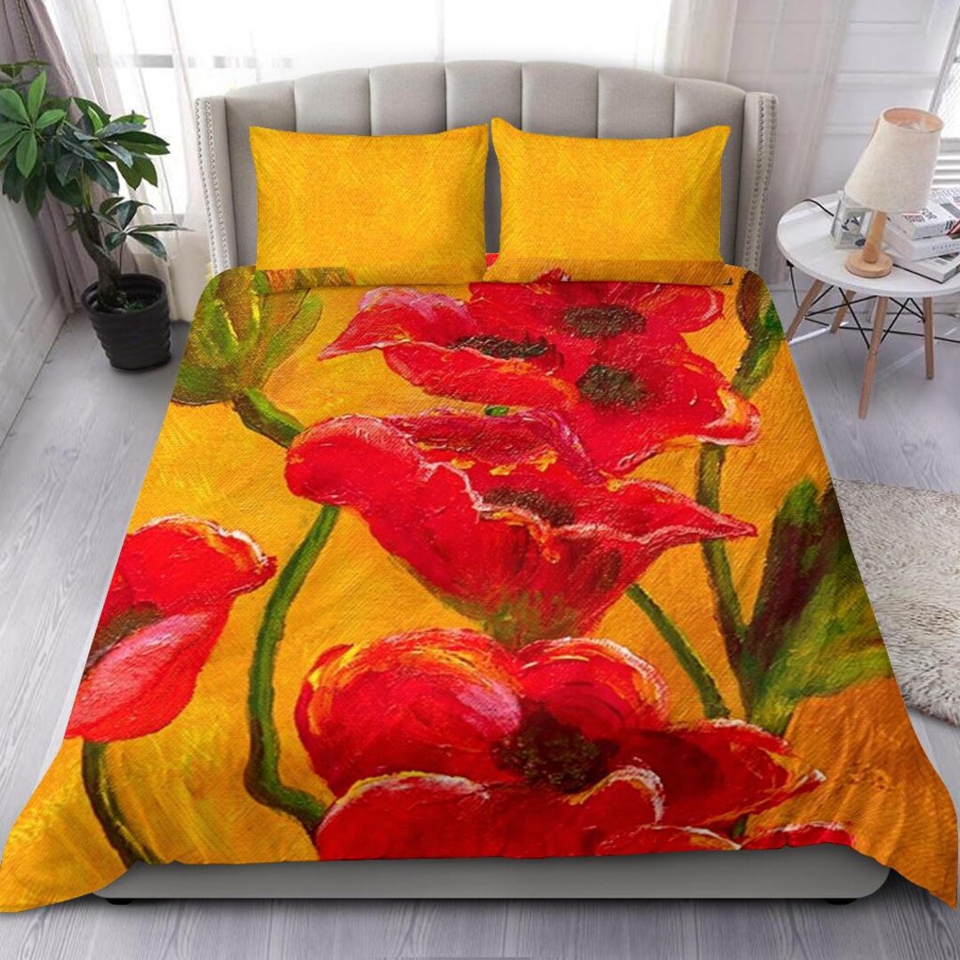 Poppies Duvet Cover and Pillow Covers Poppies Bedding Set Poppies ...