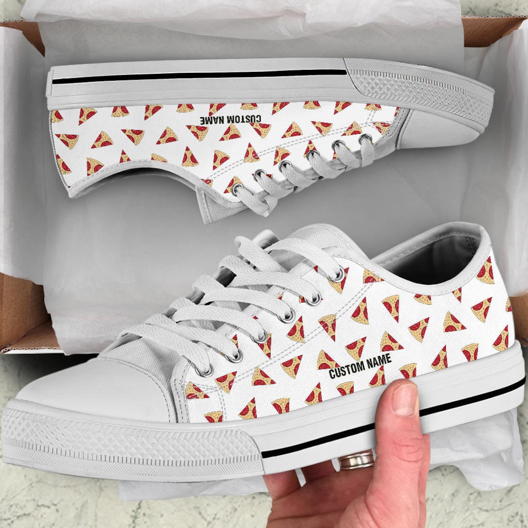 Pizza Custom Name Sneakers / Pizza Low Top Shoes / Pizza Low Top ...