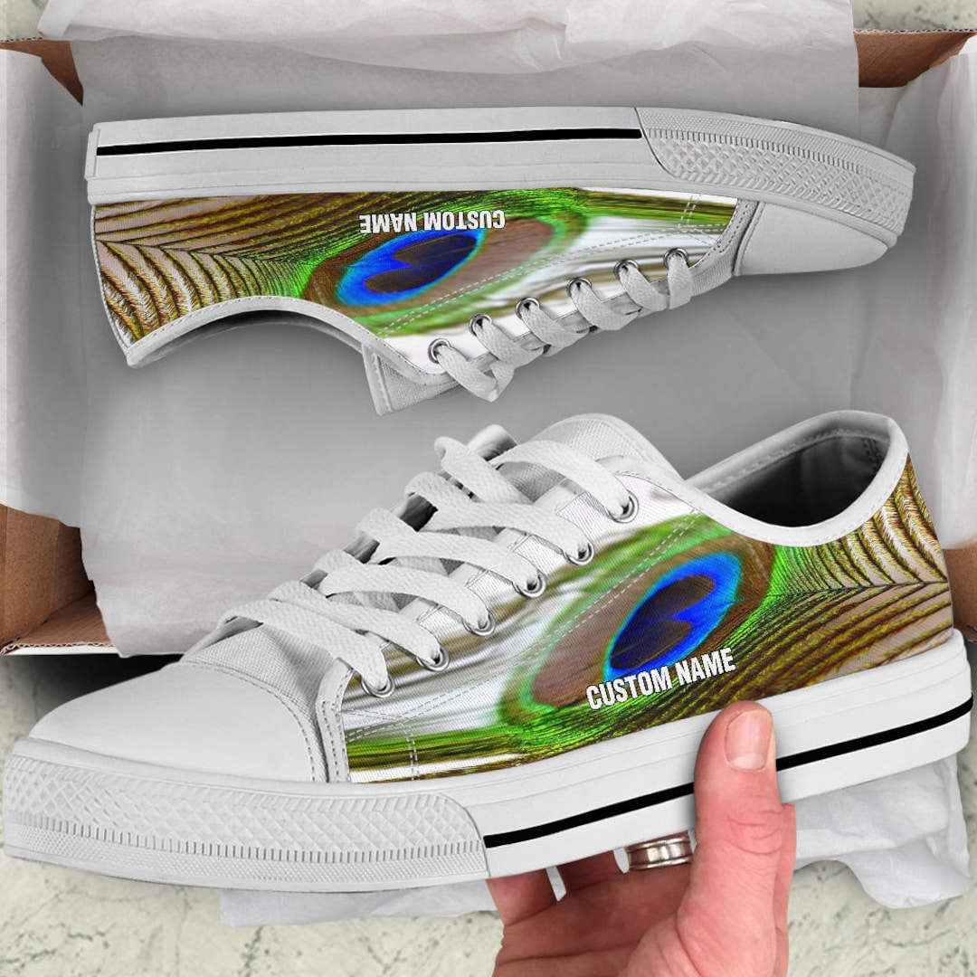 Custom Name Peacock Sneakers: Low Top Canvas Trainers - Etsy