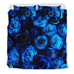 Blue Roses Duvet Cover and Pillow Covers - Blue Roses Bedding Set ...