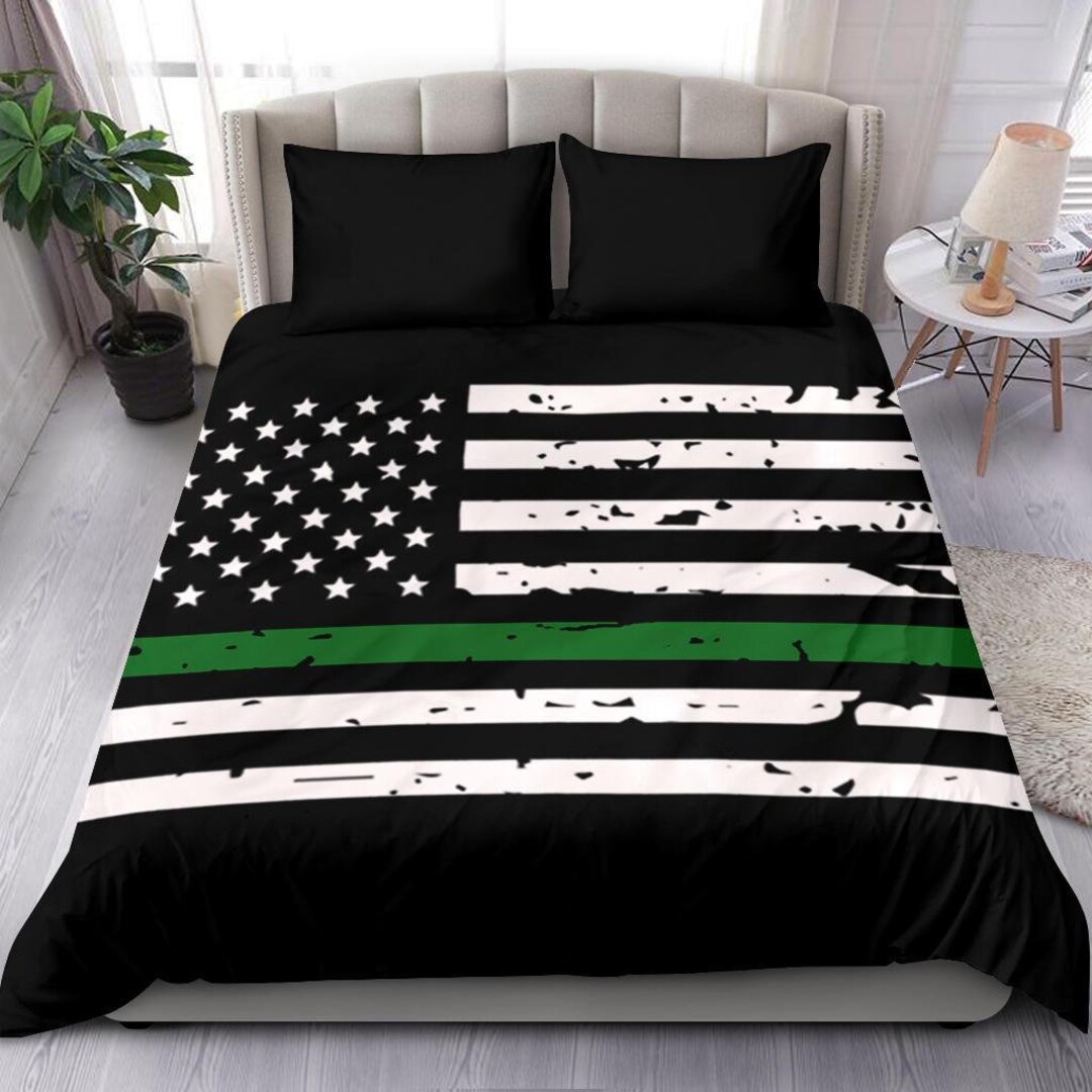 Thin Green Line Flag Duvet Cover and Pillow Covers - Army Bedding Set ...