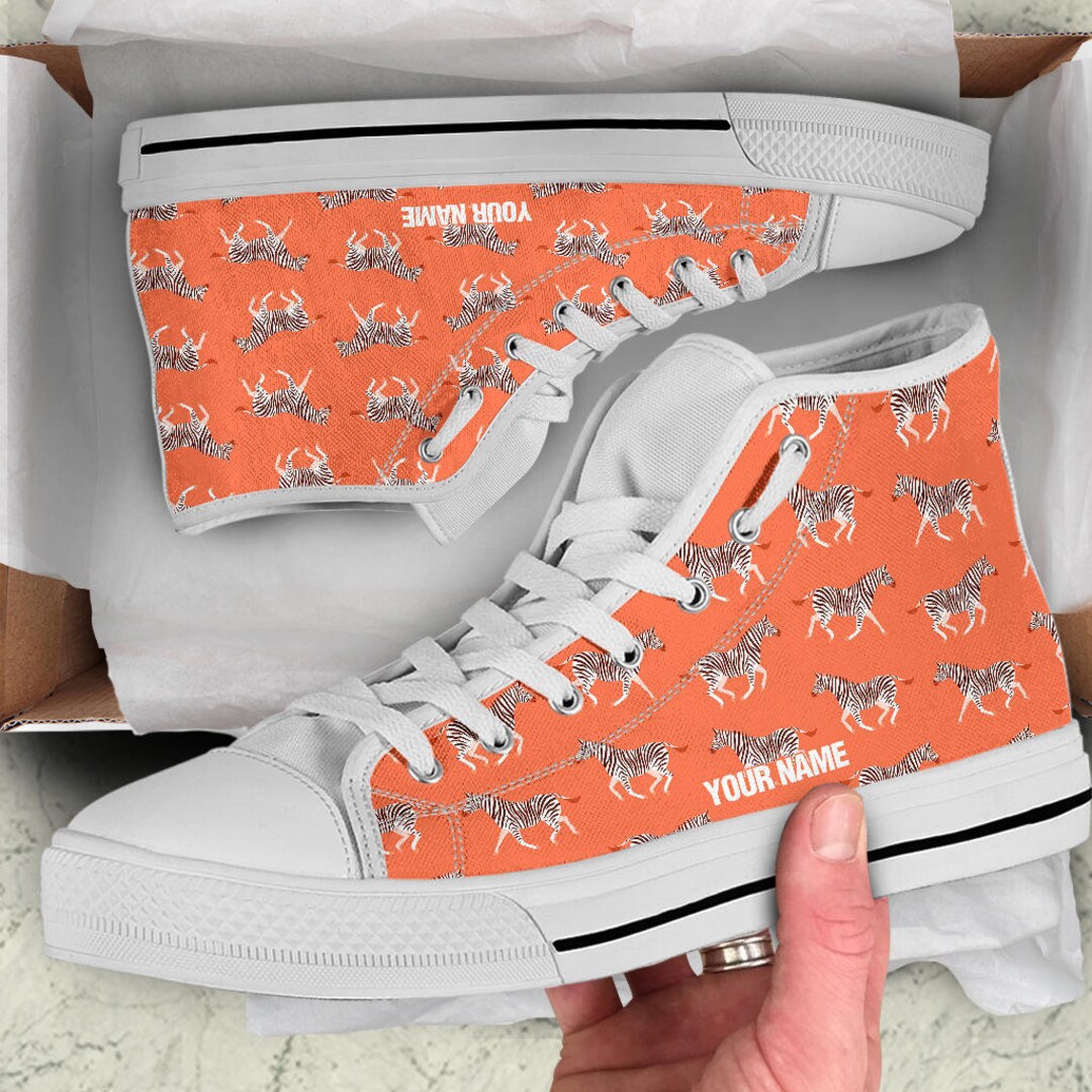 Zebra Custom Name High Top Sneakers / Zebra High Top Shoes / Zebra ...