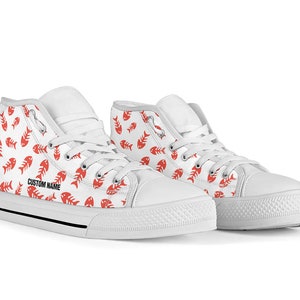 Fish Bones Custom Name High Top Sneakers / Fish Custom Print Trainers ...