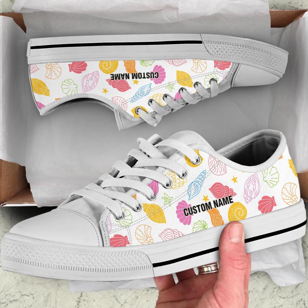 Seashell Custom Name Sneakers / Shell Low Top Shoes / Shell Low Top ...
