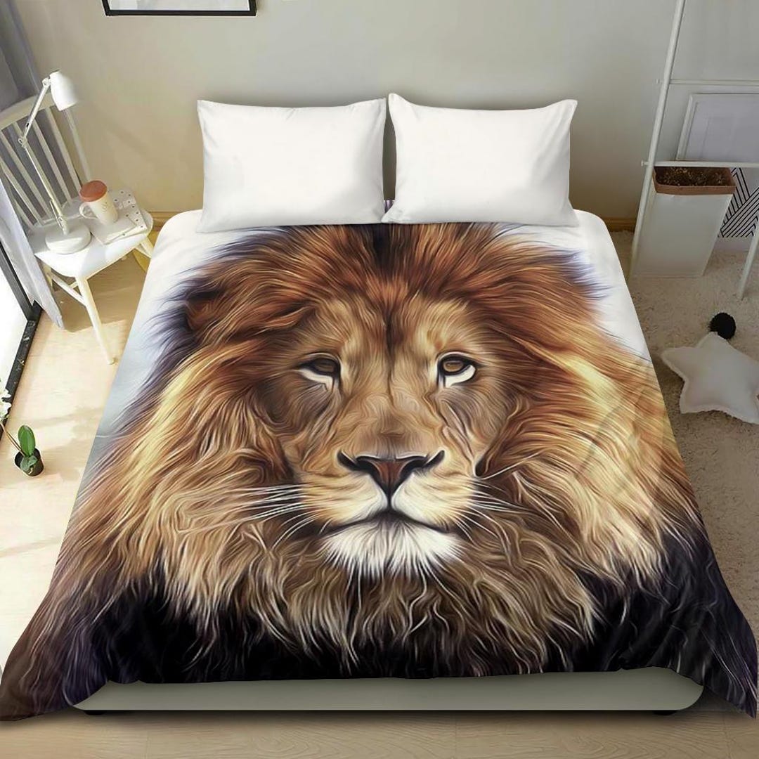 Lion Bedding Set: Brushed Polyester Duvet Cover and Pillow Cases - Etsy