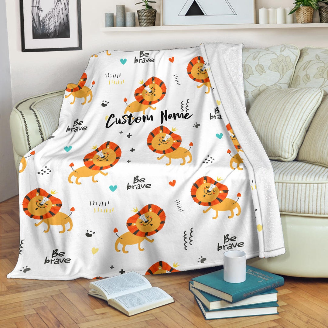 Lion Custom Name Blanket / Lion Throw Blanket / Lion Fleece Blanket ...