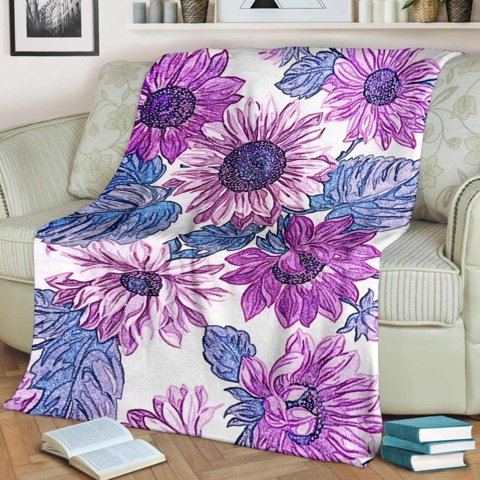 Flowers Blanket Floral Print Blanket Flowers Fleece Etsy