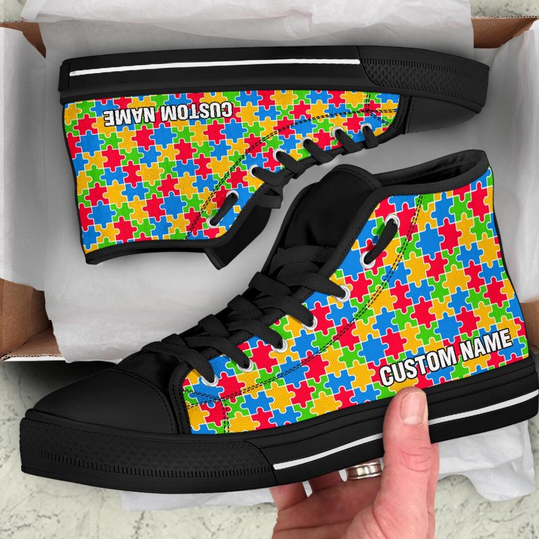 Autism Custom Name High Top Sneakers / Autism Custom Print Trainers ...