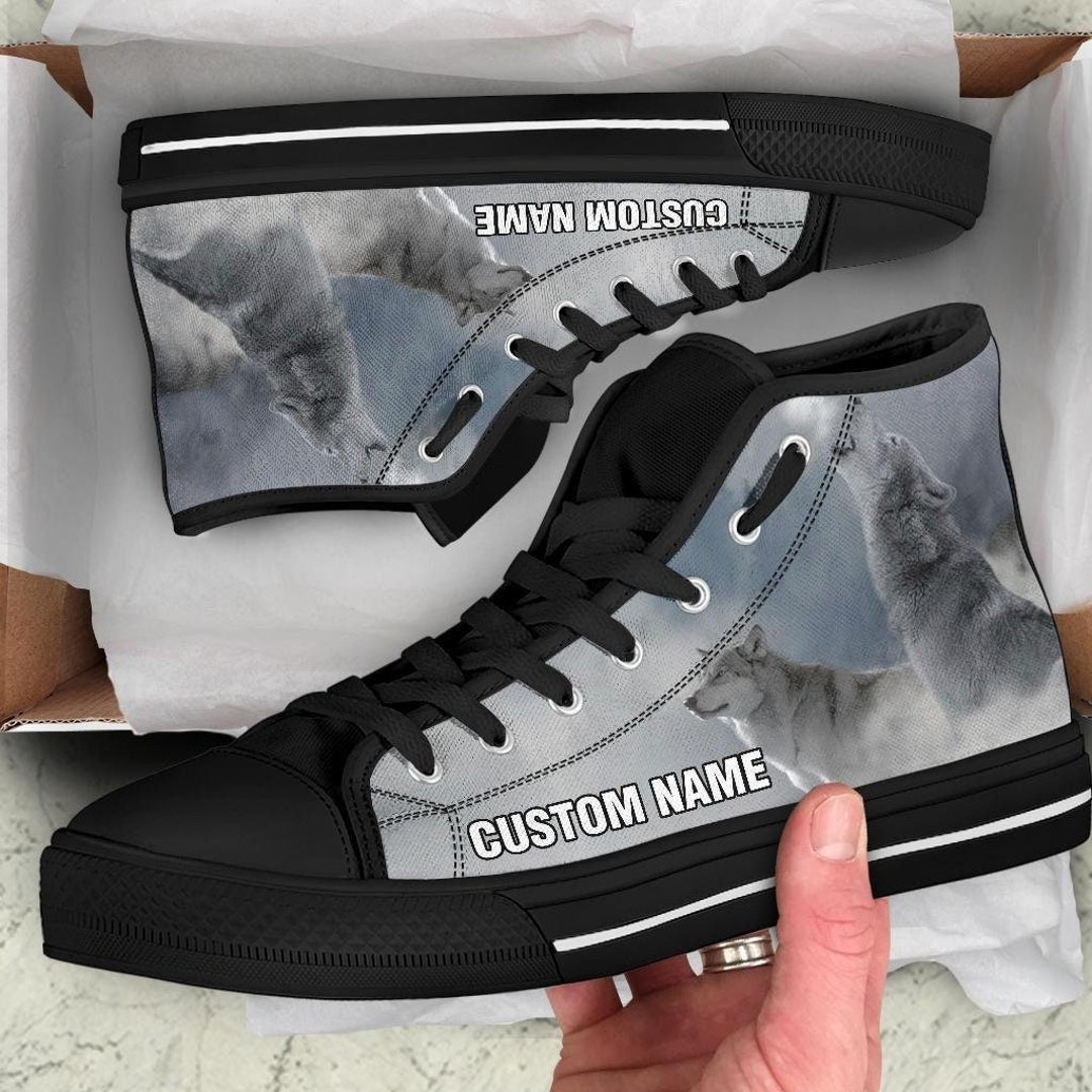 Wolf Custom Name High Top Shoes / Wolf Custom Print Shoes / Wolf ...