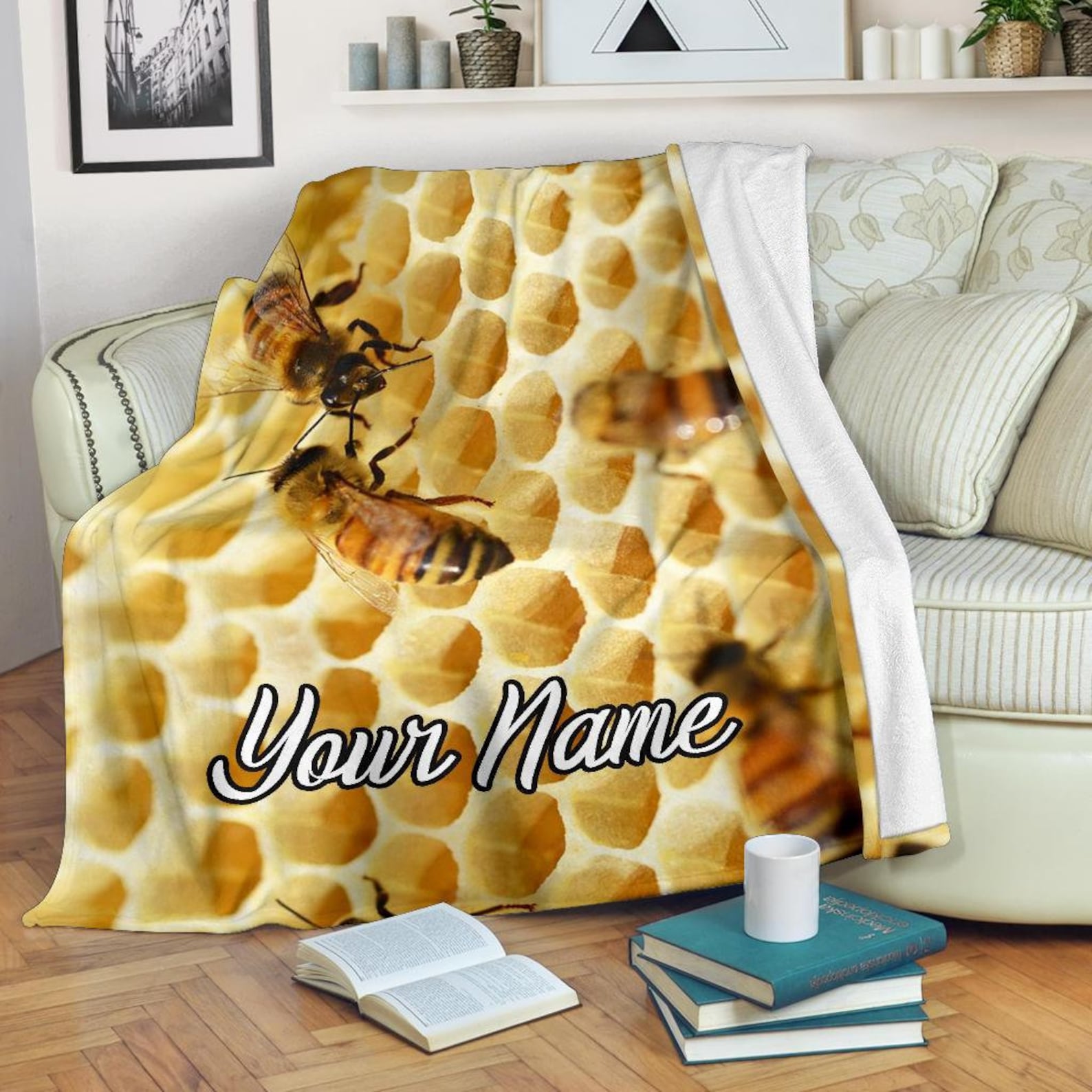 Bee Custom Name Blanket / Honeycomb Cozy Blanket / Bee Throw - Etsy