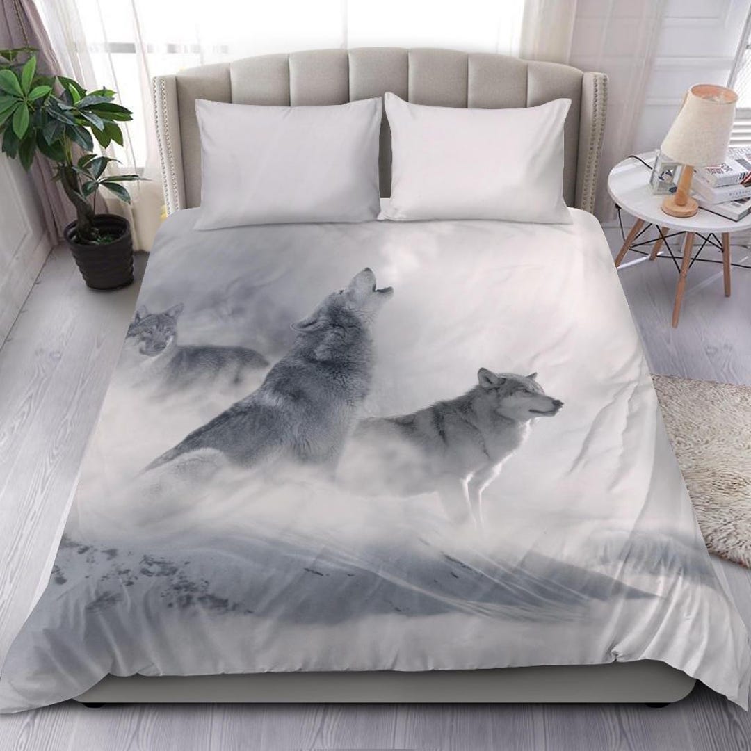 Buy Arctic Wolf Bedding Set: Brushed Polyester Duvet and Pillow Covers ...