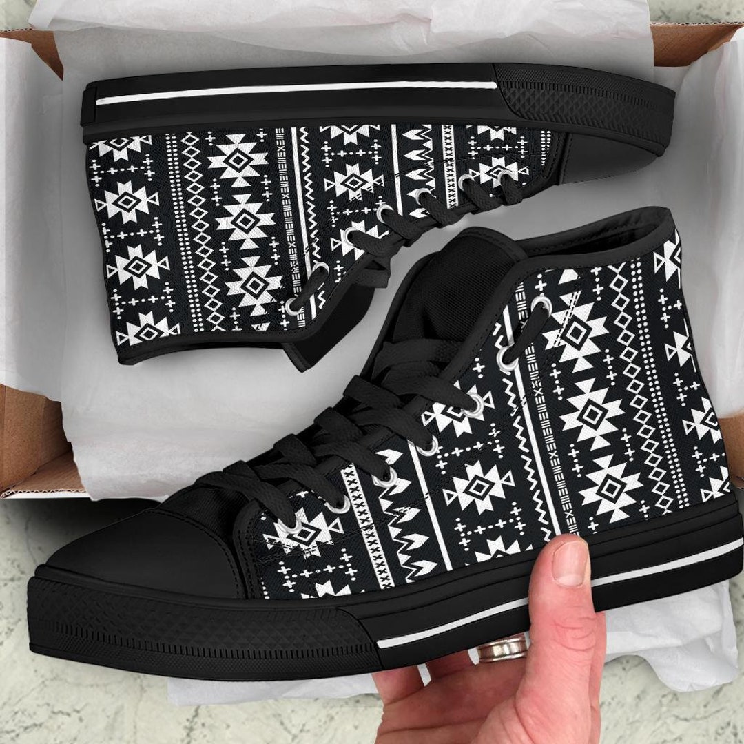Boho Ethnic Aztec High Top Sneakers / Boho Ethnic Custom Print Trainers ...