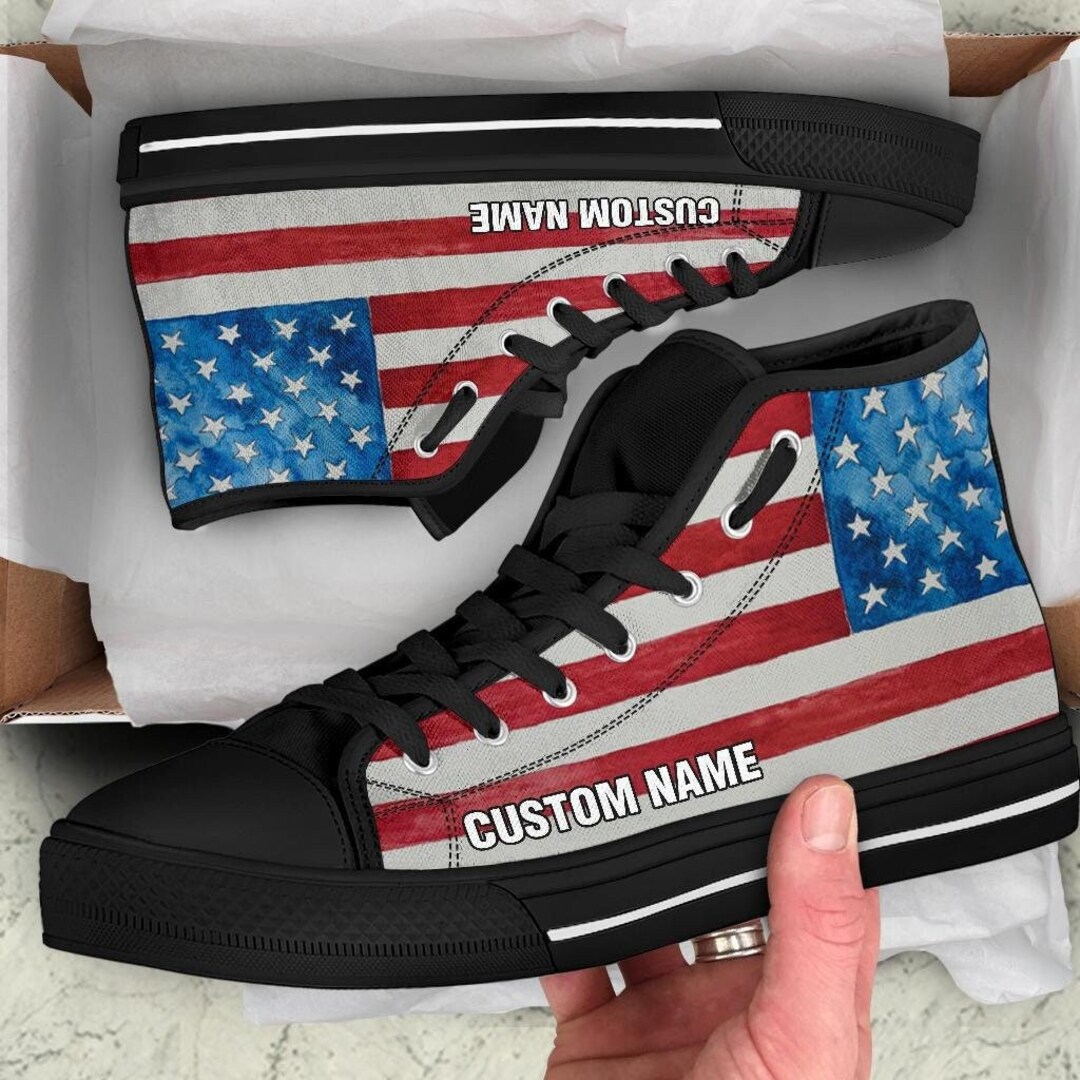 USA Flag Custom Name High Top Shoes / American Flag Custom Print Shoes ...